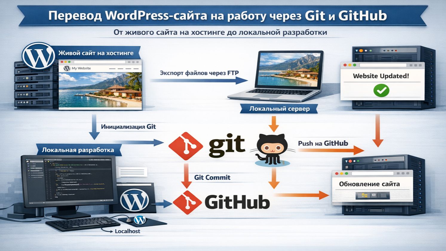 Как перевести WordPress-сайт на GitHub