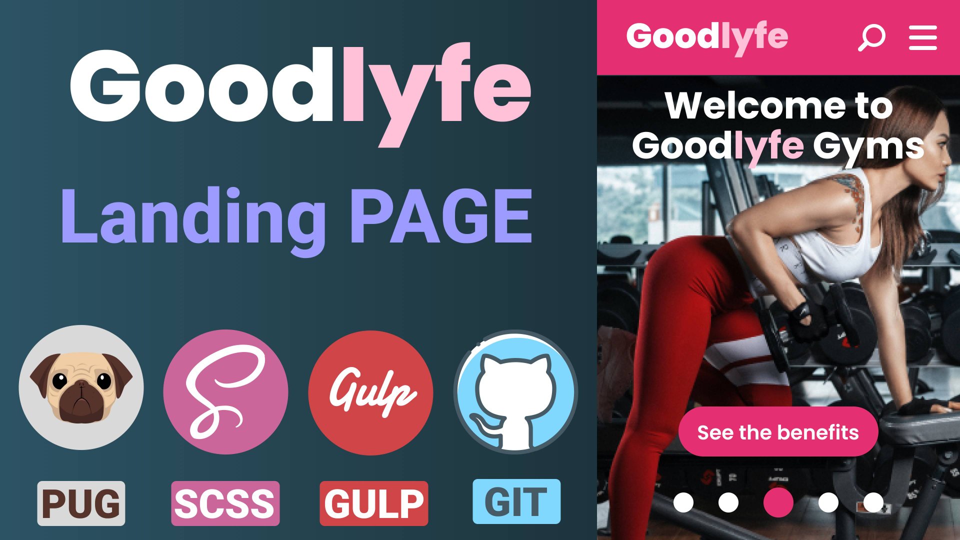 Адаптивная верстка макета - GoodLyfe. Gulp + PUG + SCSS + JavaScript