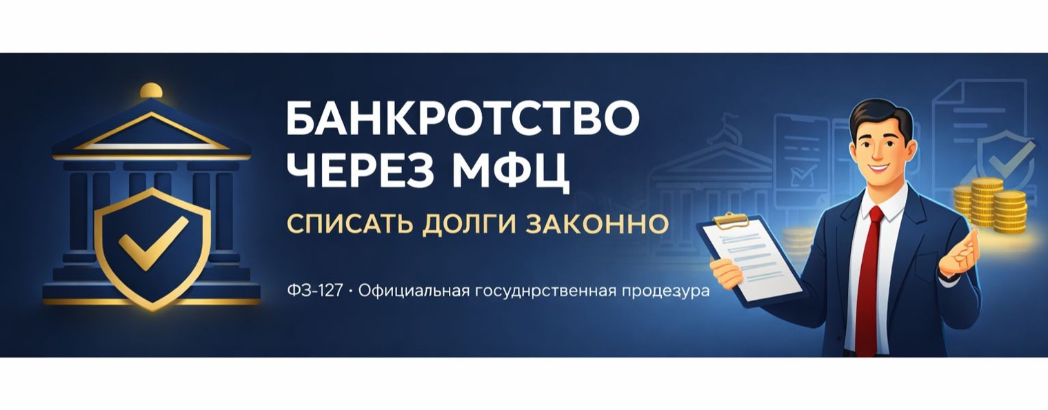 Банкротство бесплатно через МФЦ, без суда в 2026