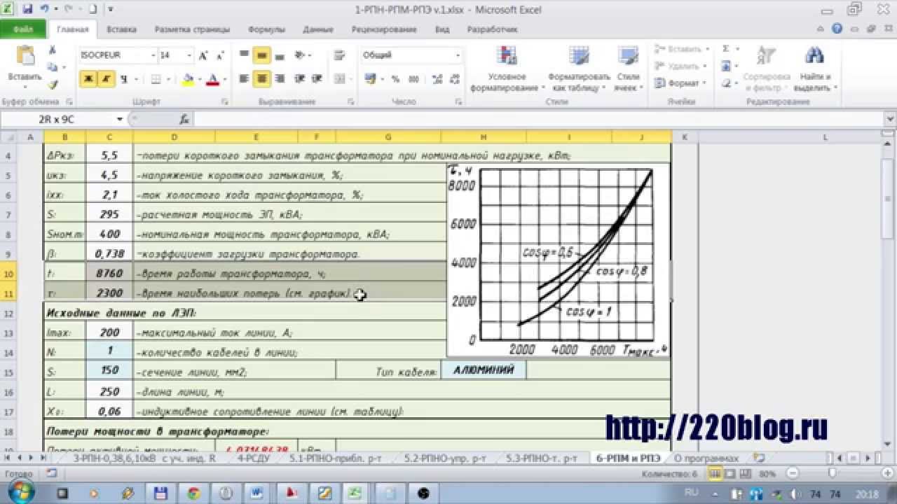 Программа для расчета потери мощности и электроэнергии
