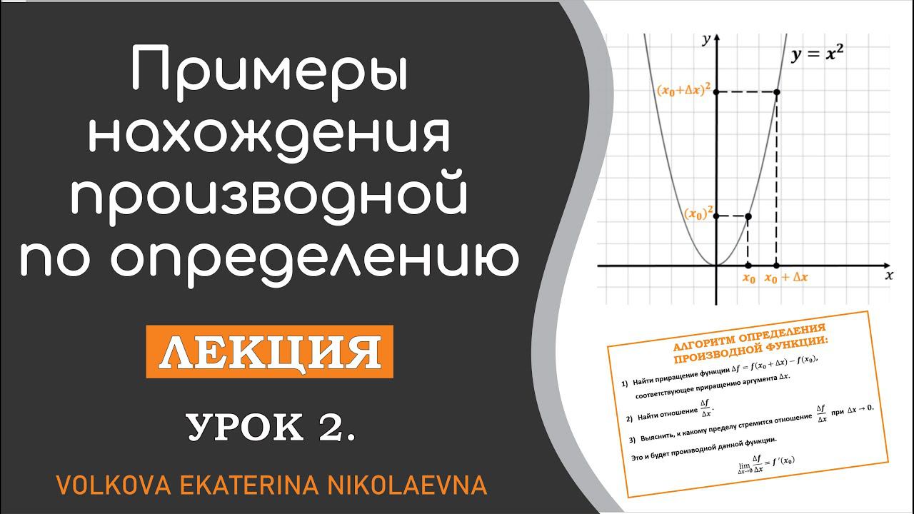 Примеры нахождения производной по определению. Урок 2.