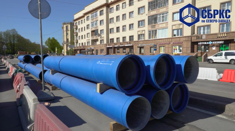 Монтаж водовода Ду 600 мм из труб ВЧШГ «RJS» пр  Стачек, СПб, 2022г