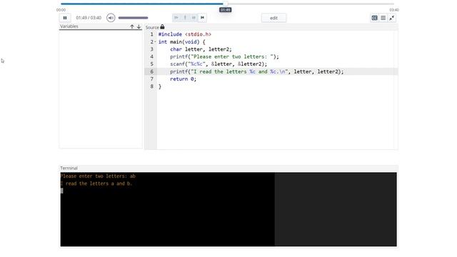 Read characters from the user input