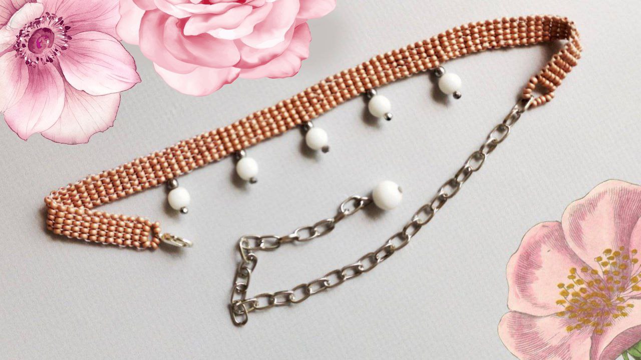 Нежный ЧОКЕР ИЗ БИСЕРА методом ручного ткачества. Бисероплетение для начинающих