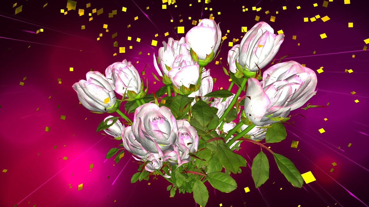 Красивое поздравление с Днём Рождения: Шикарный букет белых роз