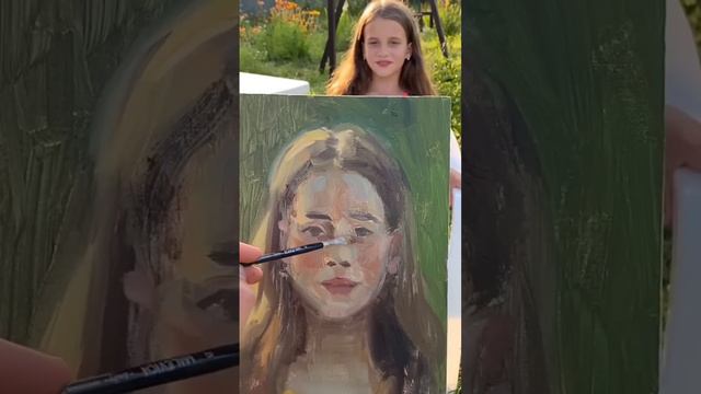 💚 Modern Oil Portrait of a girl from life in backlight