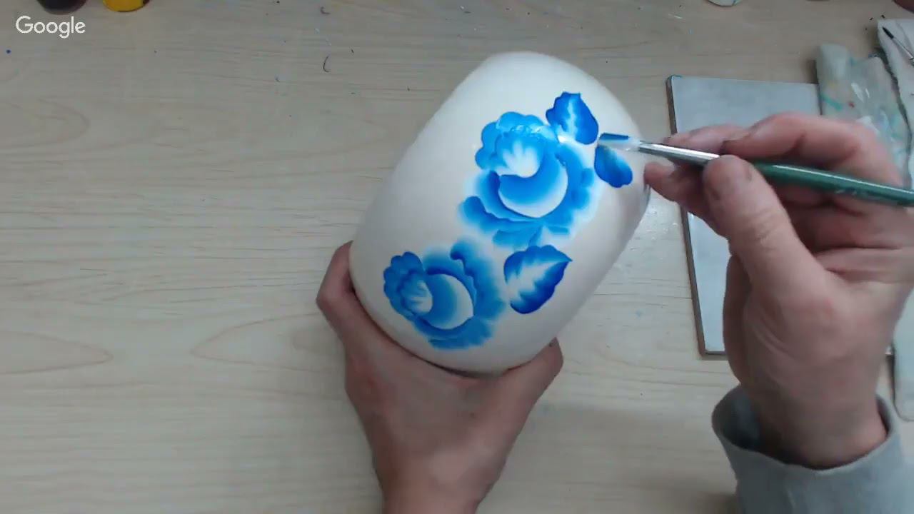 Роспись кашпо в стиле Гжели