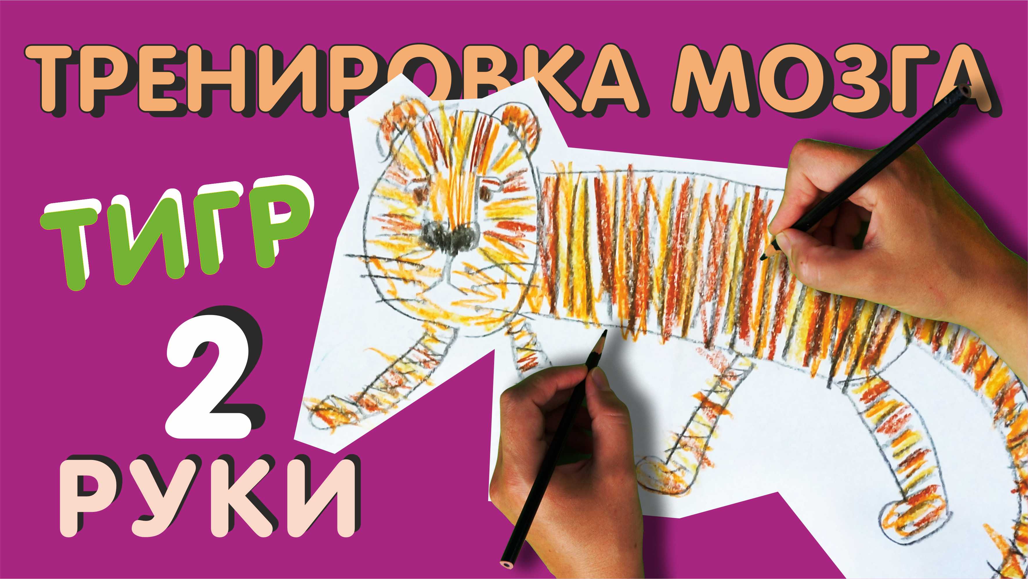 Гимнастика мозга. Нарисовать тигренка двумя руками одновременно.