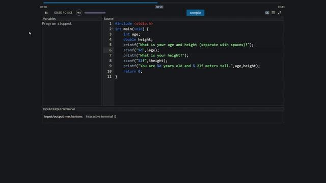 Read integers and doubles with one scanf statement