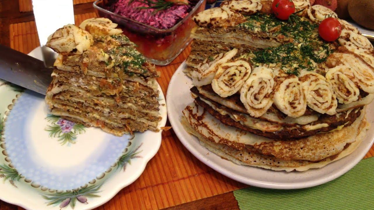 Печеночный торт с дрожжевыми блинами
