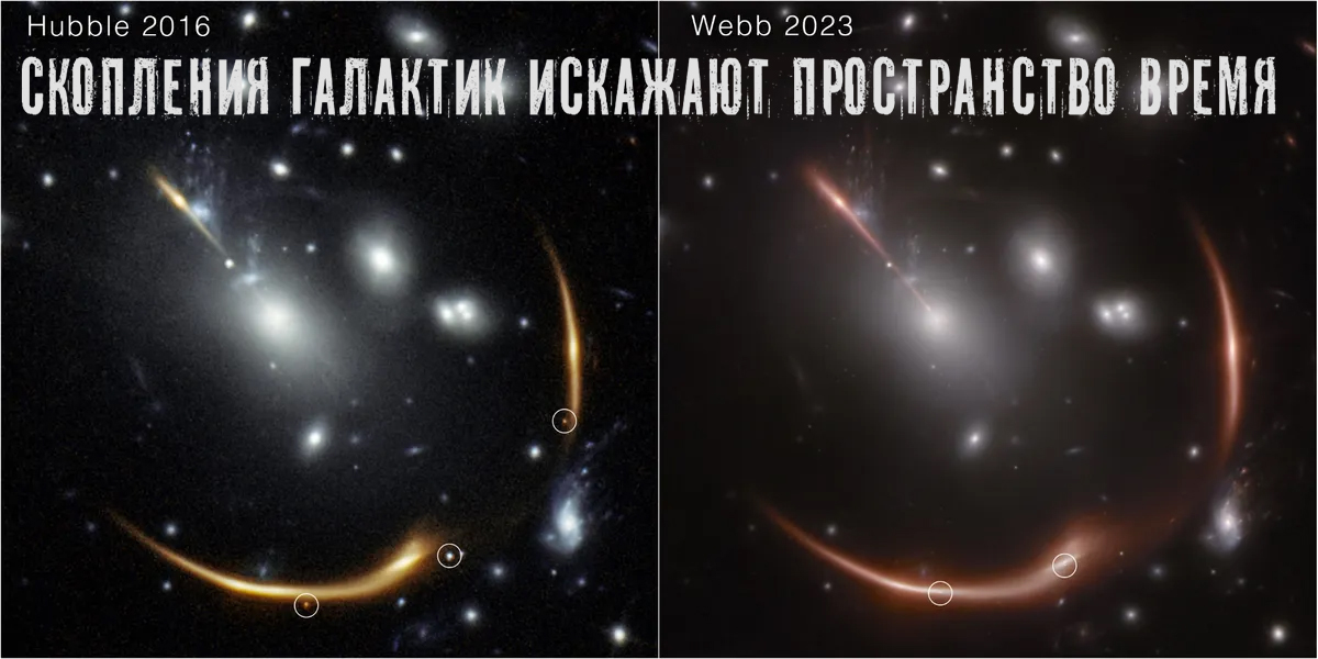 Джеймс Уэбб и Хаббл увидели скопления Галактик искажающие пространство и время