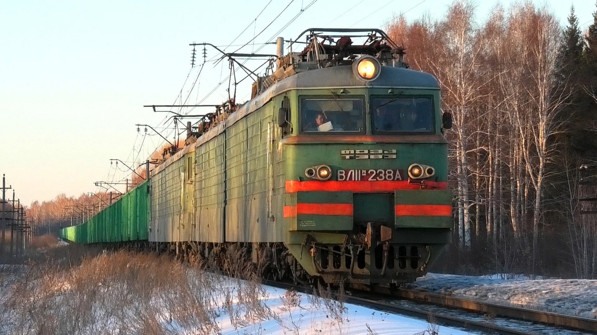 "Зеленый квартет" ВЛ11М-236/238 с грузовым поездом