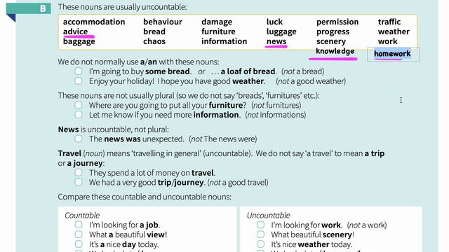 70. Countable, uncountable nouns 2