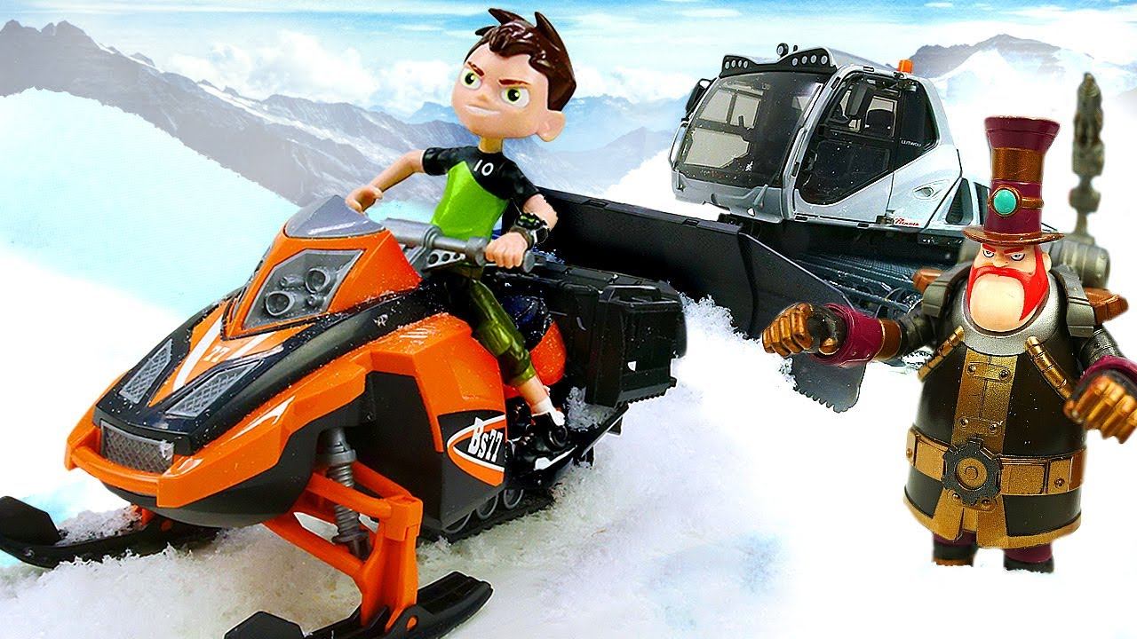 Снегоход для БЕН 10! Что задумал Стим Смит? Бен Тен в видео машинки. Супергерои игры для мальчиков.