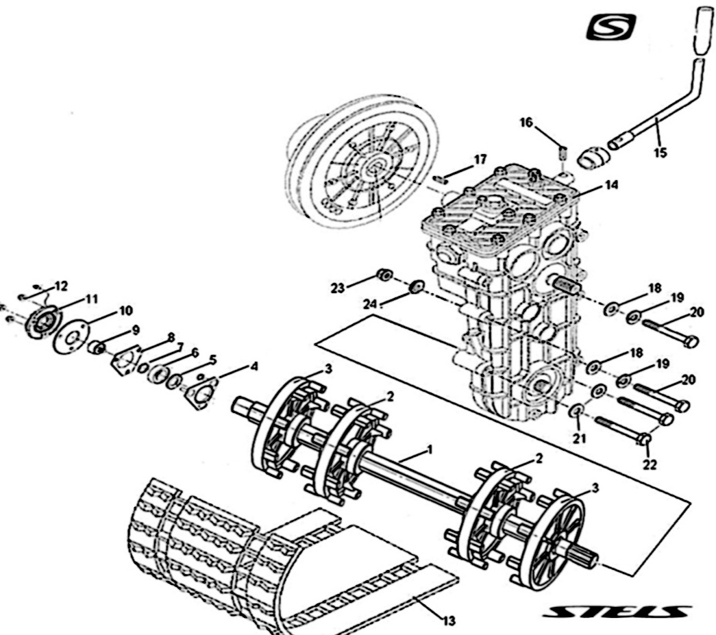Снятие вала STELS VIKING S600 2015 года, на снегоходе развалился подшипник ведущего вала гусеницы.