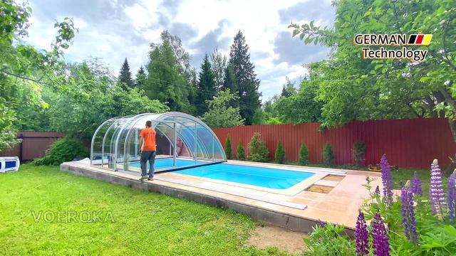 Раздвижной Павильон для бассейна модель Exclusiv Ширина 4,5м Прозрачный монолитный поликарбонат