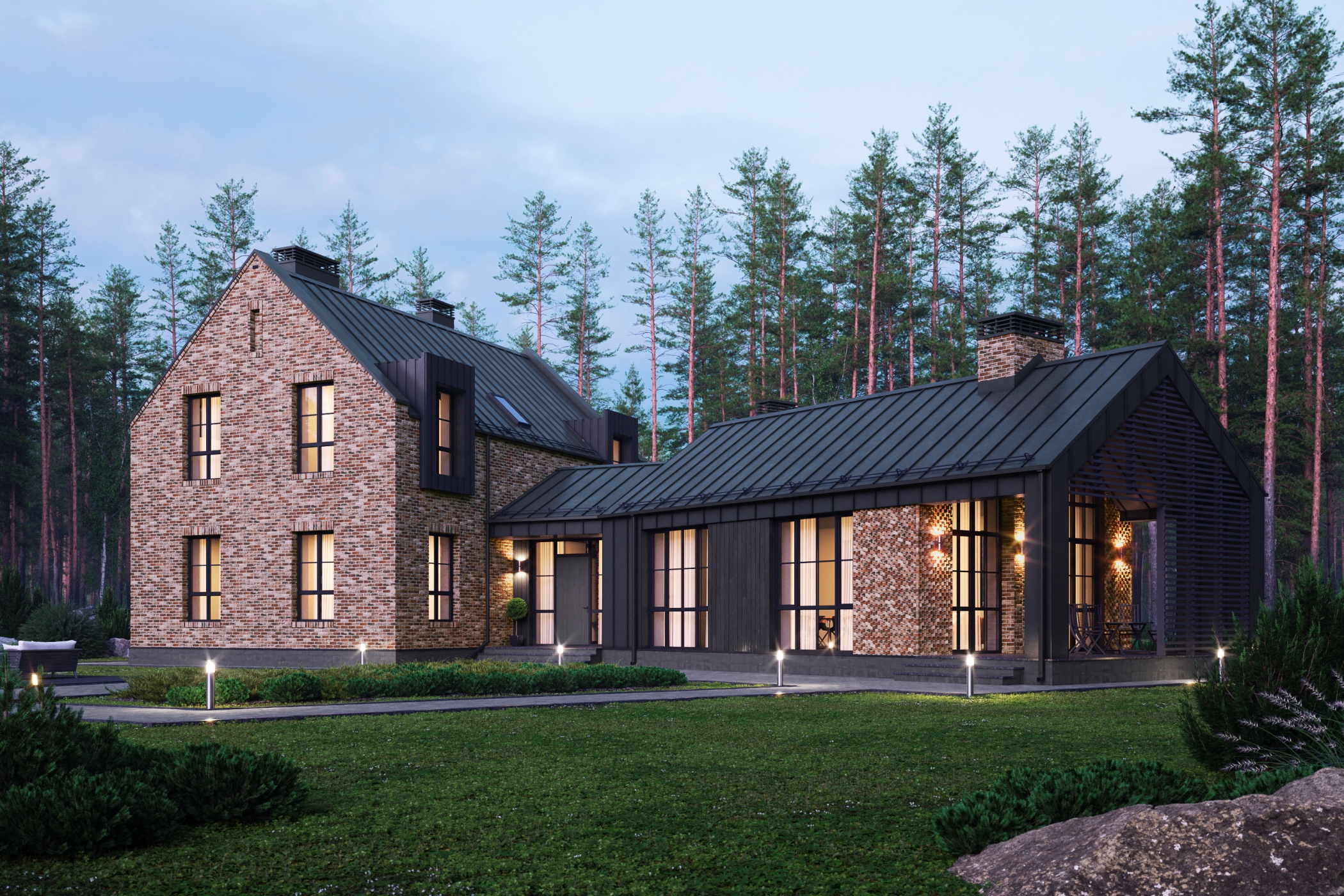 BrickMaster - современный проект дома в стиле Барнхаус