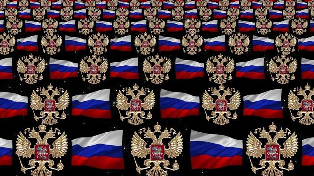 Полет над полем из флагов и гербов России. Цикличная моушн-графика в 4K.