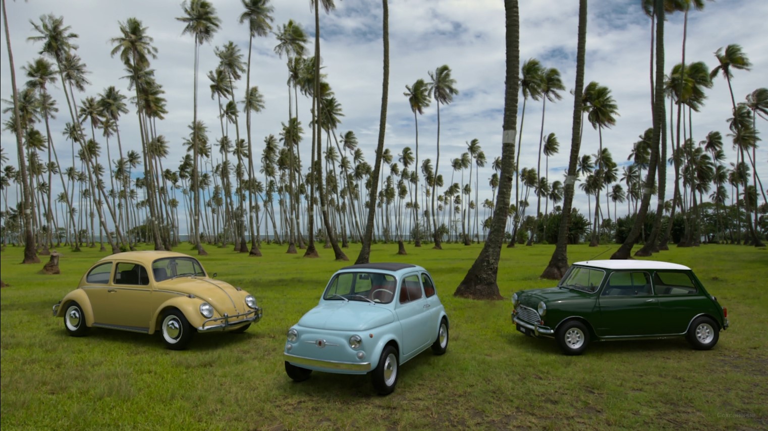 Gran Turismo 7. Коллекция классические мини-кары. Fiat 500 f - Mini-cooper s - Volkswagen 1200. PS5