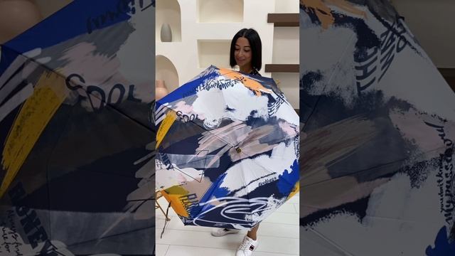 Зонт Женский Flioraj 3 сложения Автомат Синий Клякса 16097 FJ.