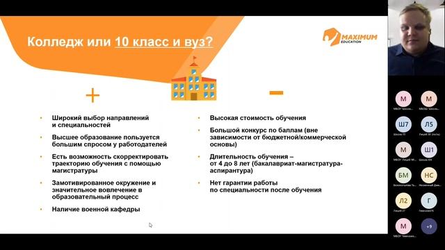 «Maximum профессий» Онлайн-занятие для школьников «Выбор между школой и колледжем»