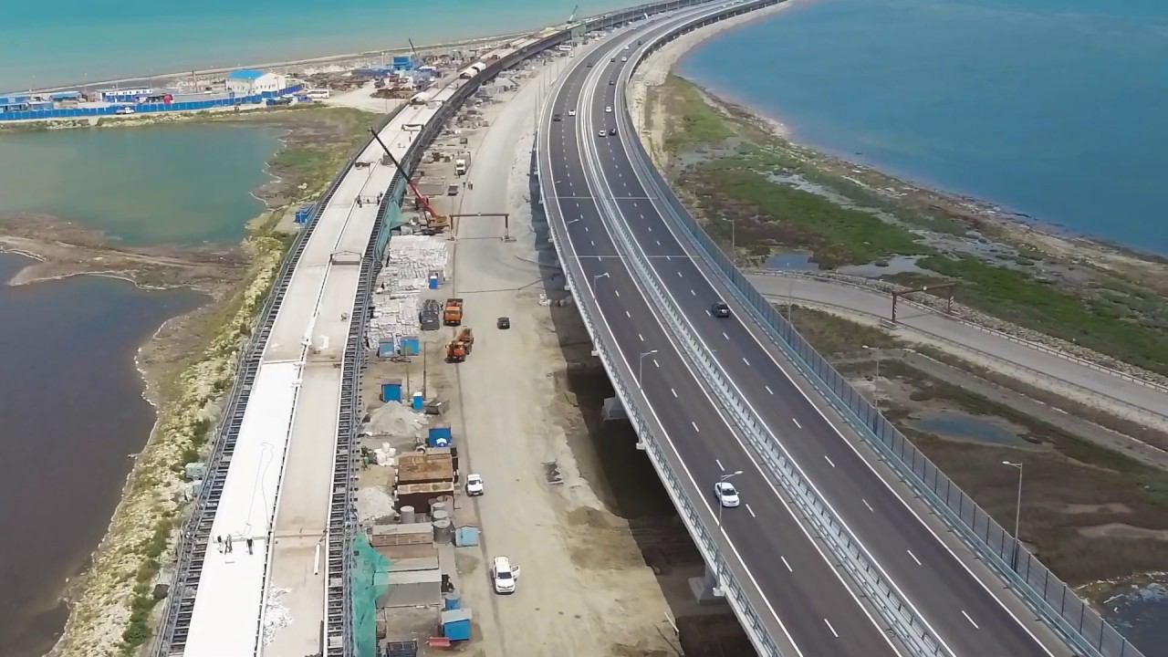 Крымский мост. Технологии. Укладка геотекстиля