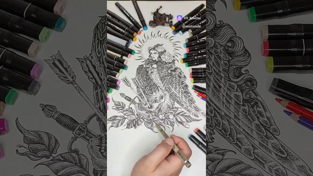 Тату эскиз райской птицы Гамаюн