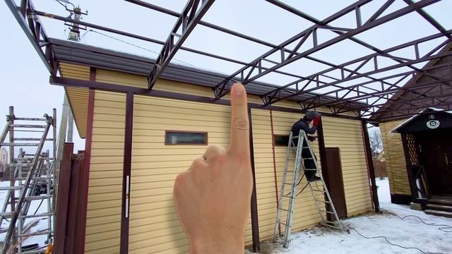 Навес из поликарбоната на 2 машины | Навес к дому из поликарбоната 6х9