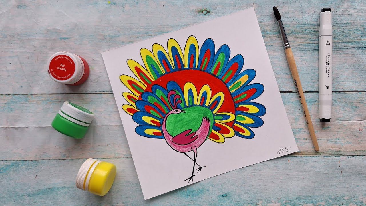 "Павлин под ярким солнцем" Наталья Гончарова  Рисуем птицу  Искусство детям