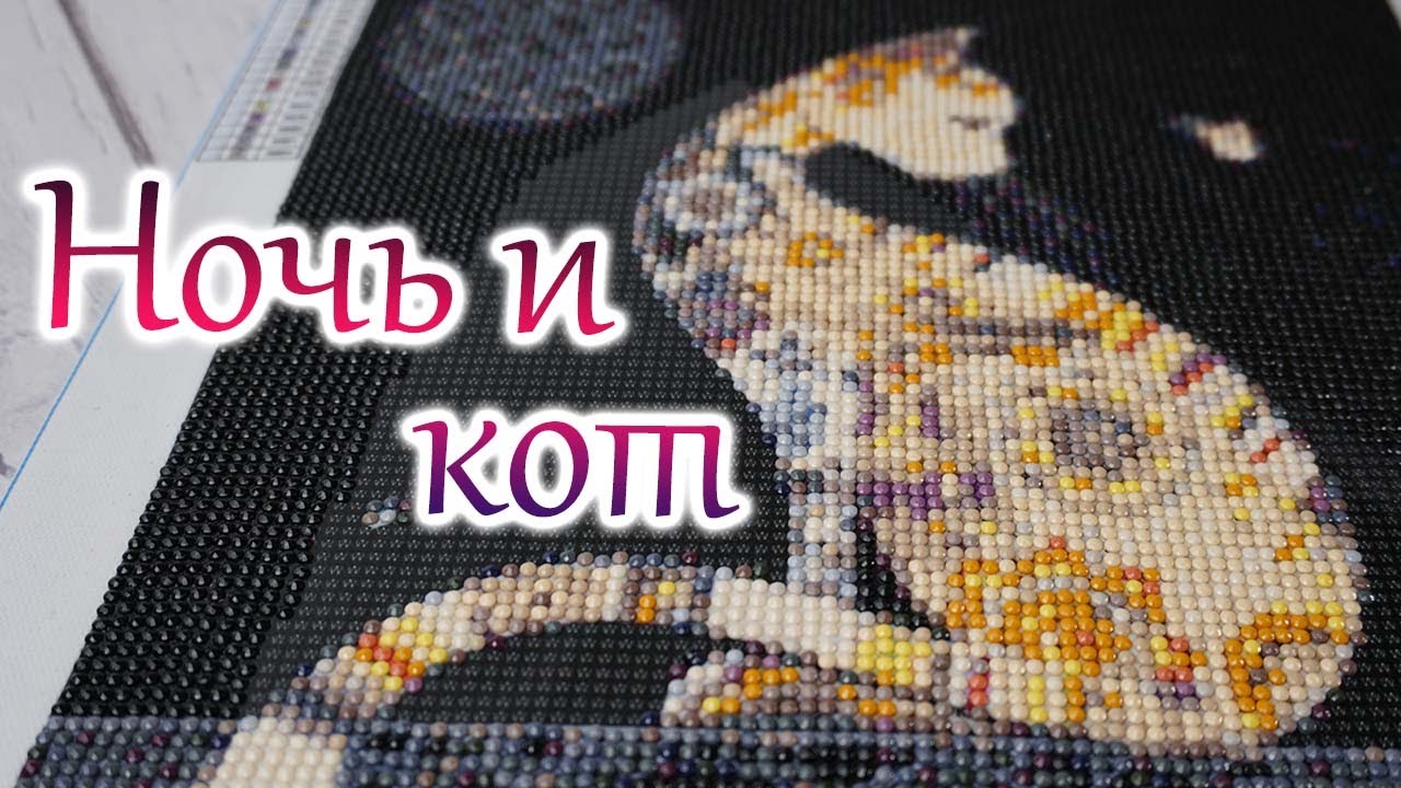 Алмазная вышивка с Aliexpress "Ночь и кот". Таймлапс выкладки