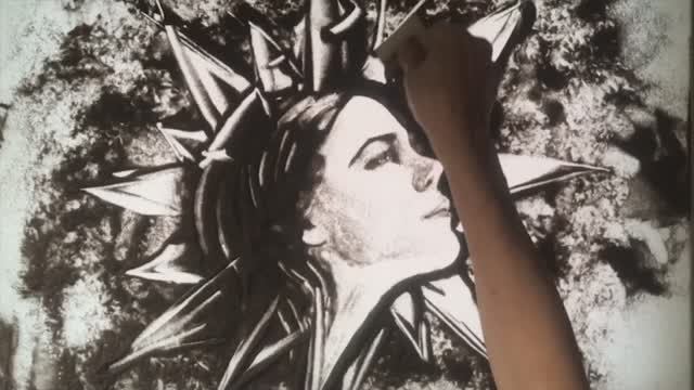 Портрет Дарьи Дугиной в песке / Portrait of Darya Dugina in sand