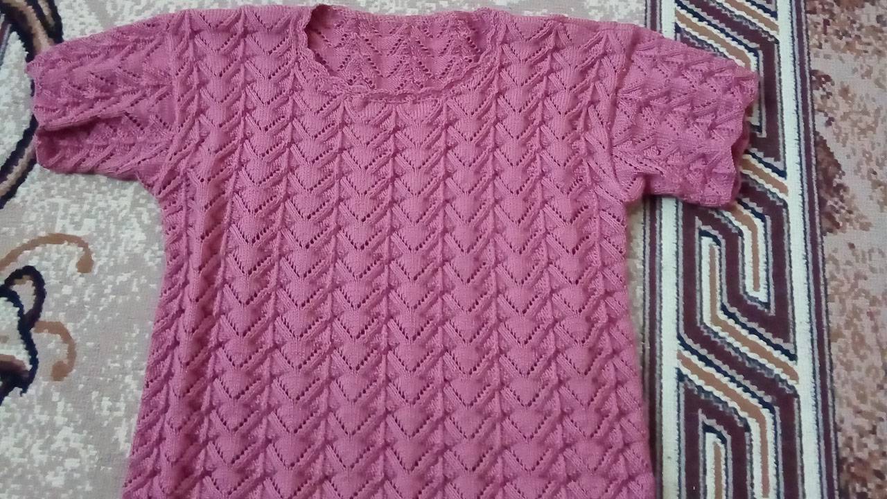 Ажурный топ спицами//Описание// Вяжем образец узора.