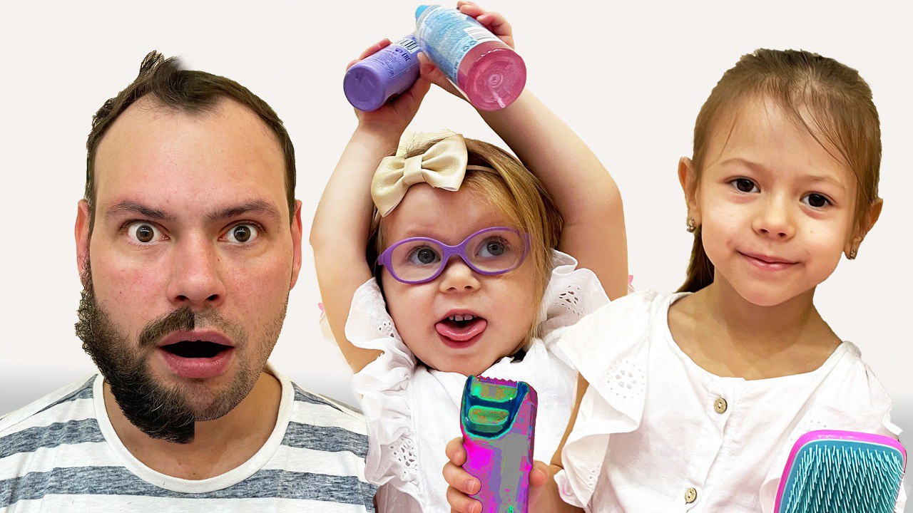 Играем в салон парикмахерская с Кира и Ника Шоу или как Кира и Ника устроили папе салон красоты.