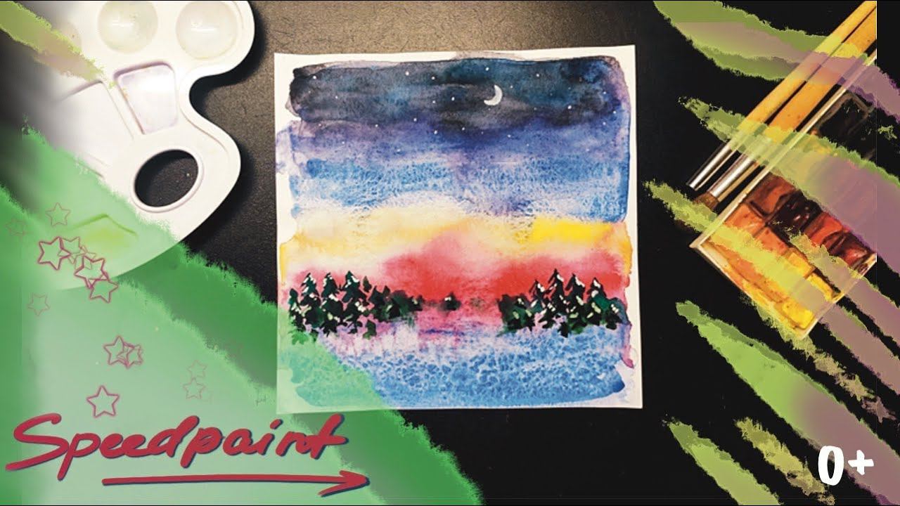 Speedpaint. Winter paysage. Watercolor. Зимний пейзаж. Акварель.