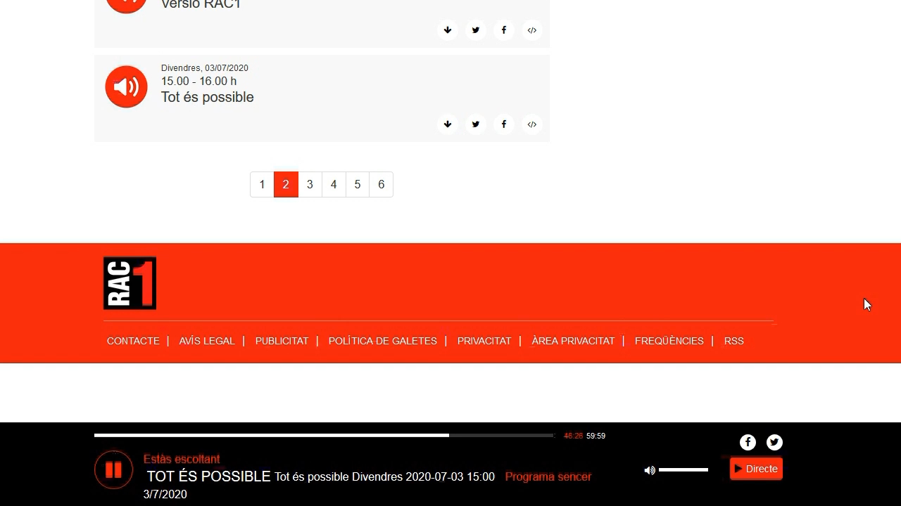 03.07.2020 13:46UTC, [2xEs]. RAC 1, Испания (Каталония), 87.7МГц, минимальная дистанция 2949км