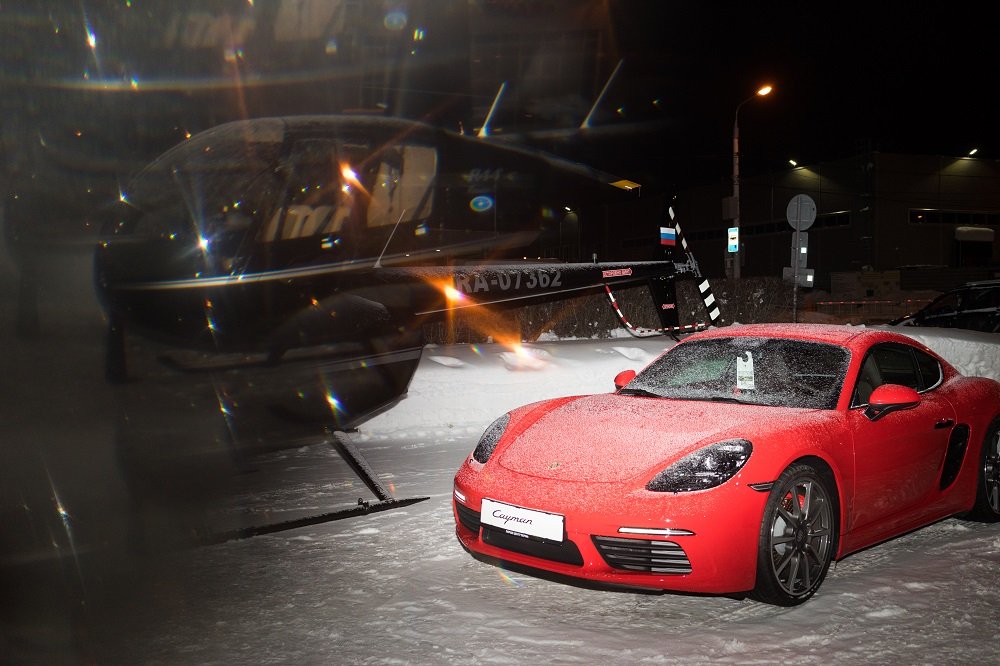 Ночь. Porsche. Вертолеты