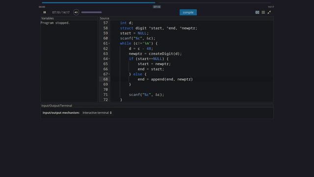 Create a linked list of digits from user input