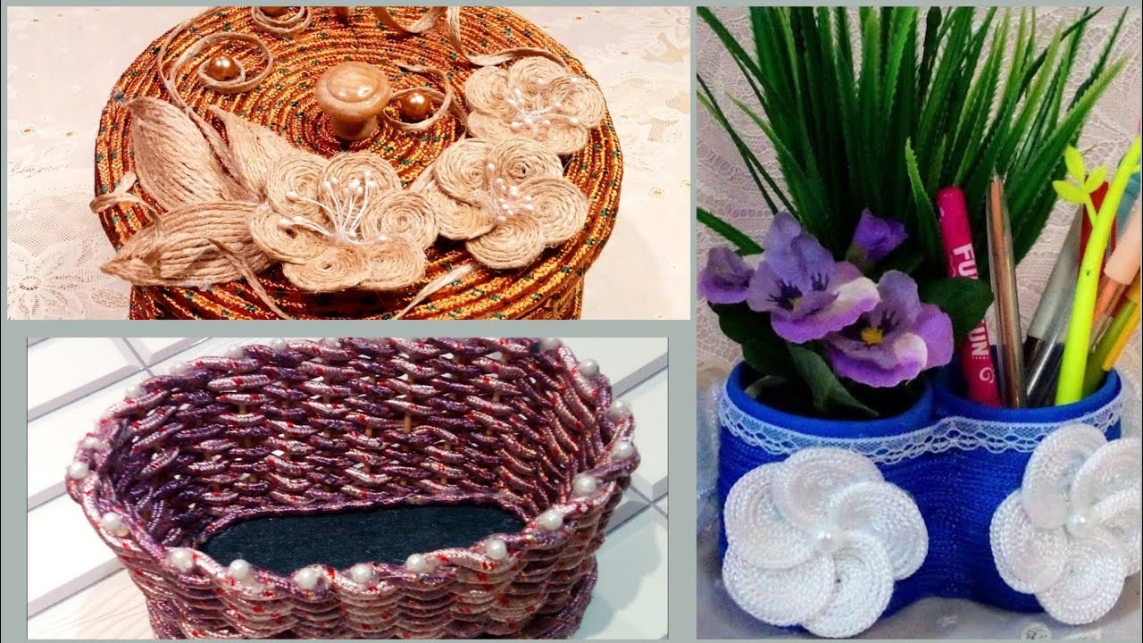 идеи корзинки своими руками из веревки / шнура.
