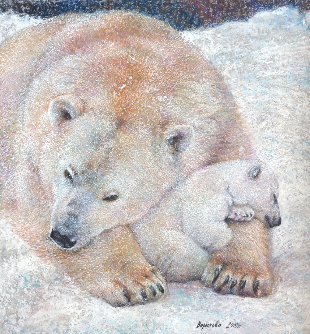 Рисунки художника-анималиста Надежды Варсеговой. "Материнская любовь и ласка."