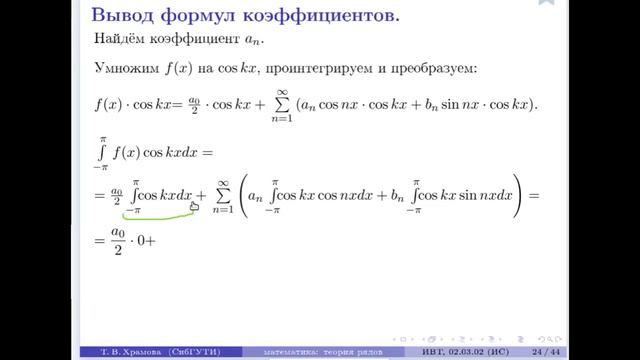 Ряд Фурье  Разложение на центральном симметричном интервале