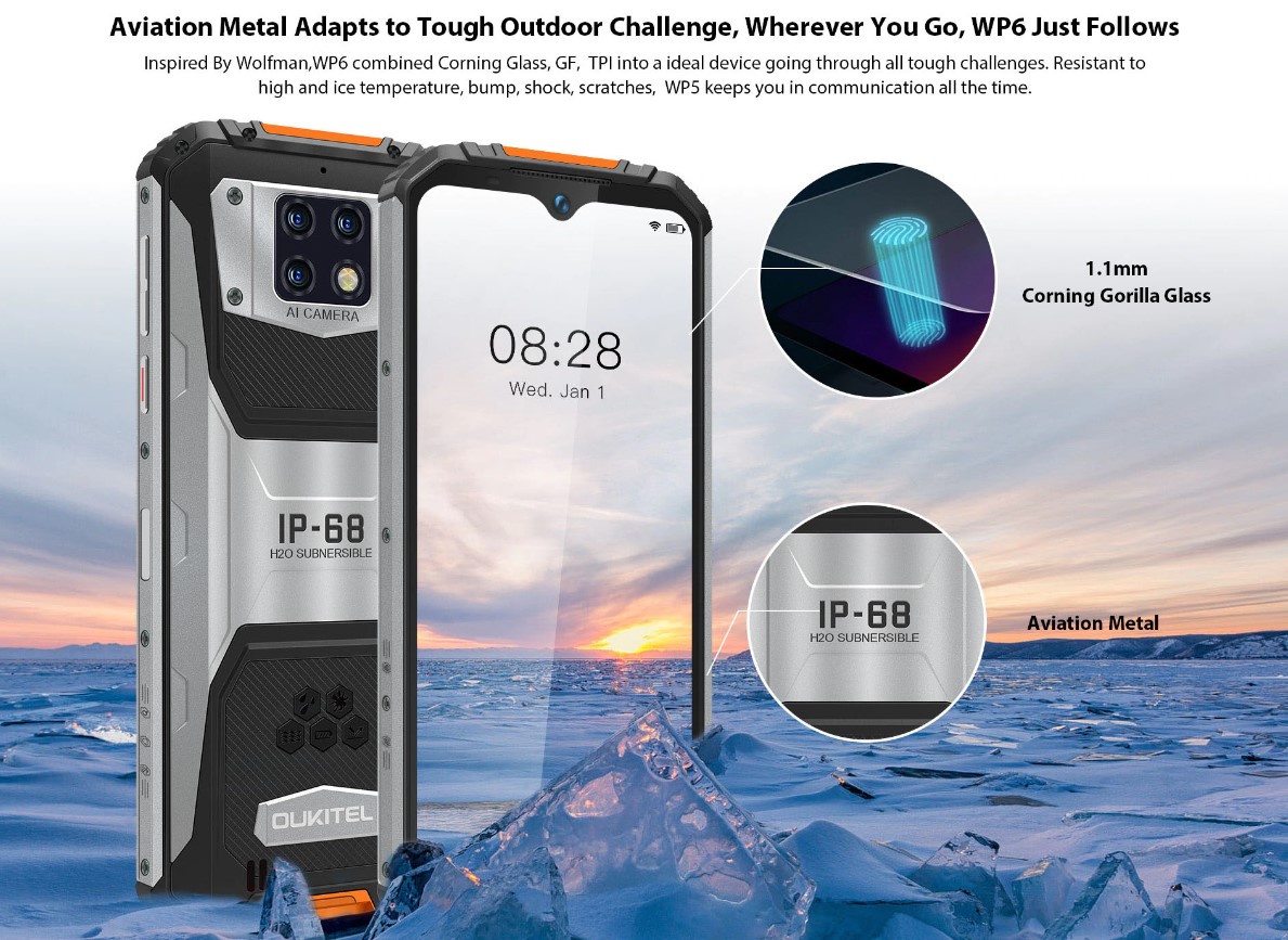 Смартфон, OUKITEL WP6, 8 ядер, ОЗУ 6 Гб, ПЗУ 128 Гб, Android 9, 16 МП.