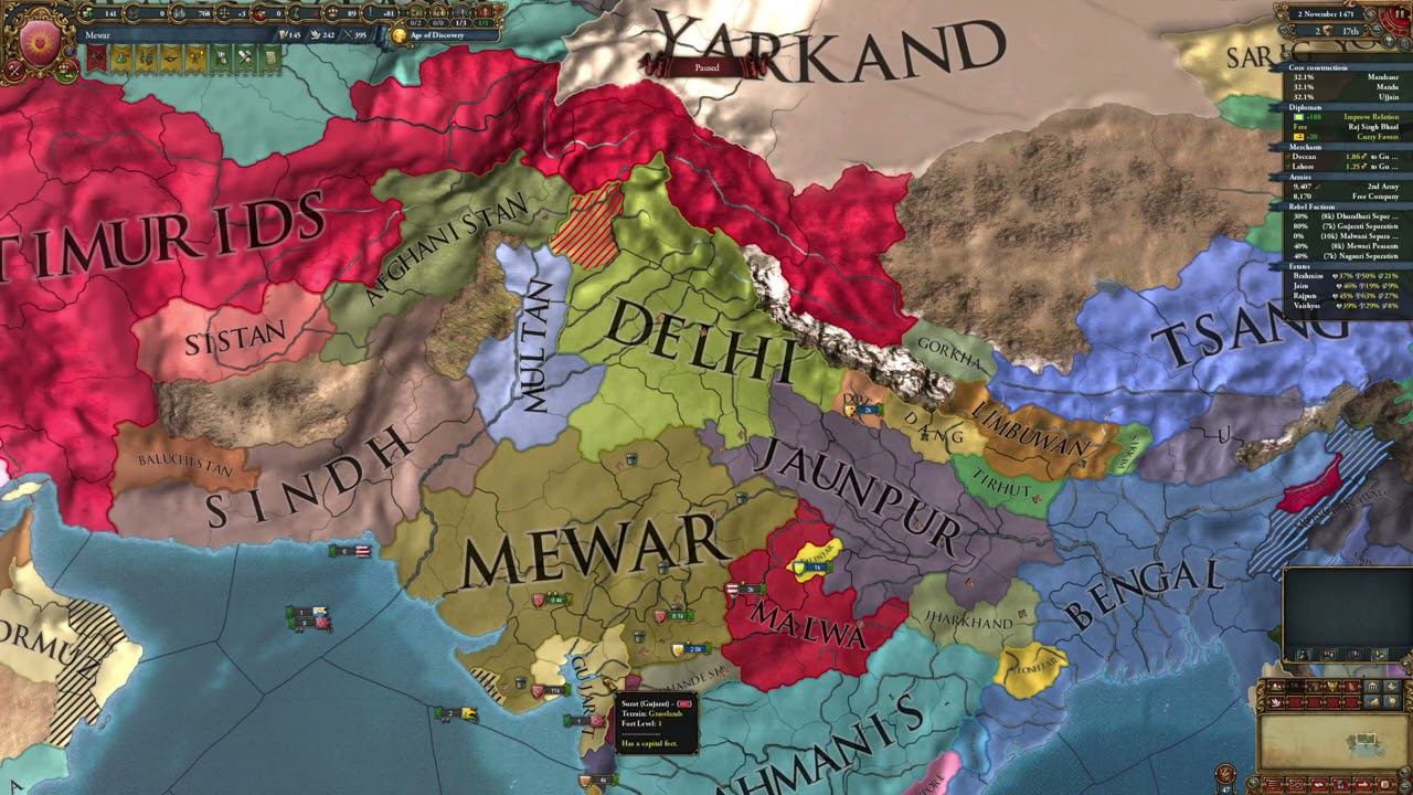 Europe Universalis IV 1.35.6 Mewar. Часть 3. Конец Гуджарата, первая коалиция. 1471-1478