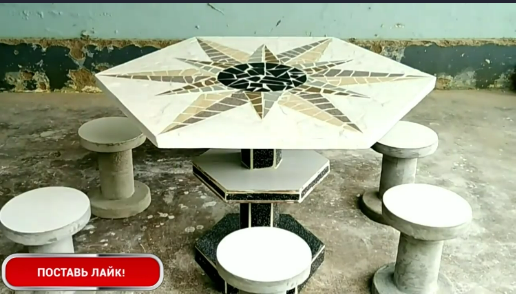 Как сделать столы и стулья из цемента | Шестиугольный стол, украшенный керамической плиткой #8