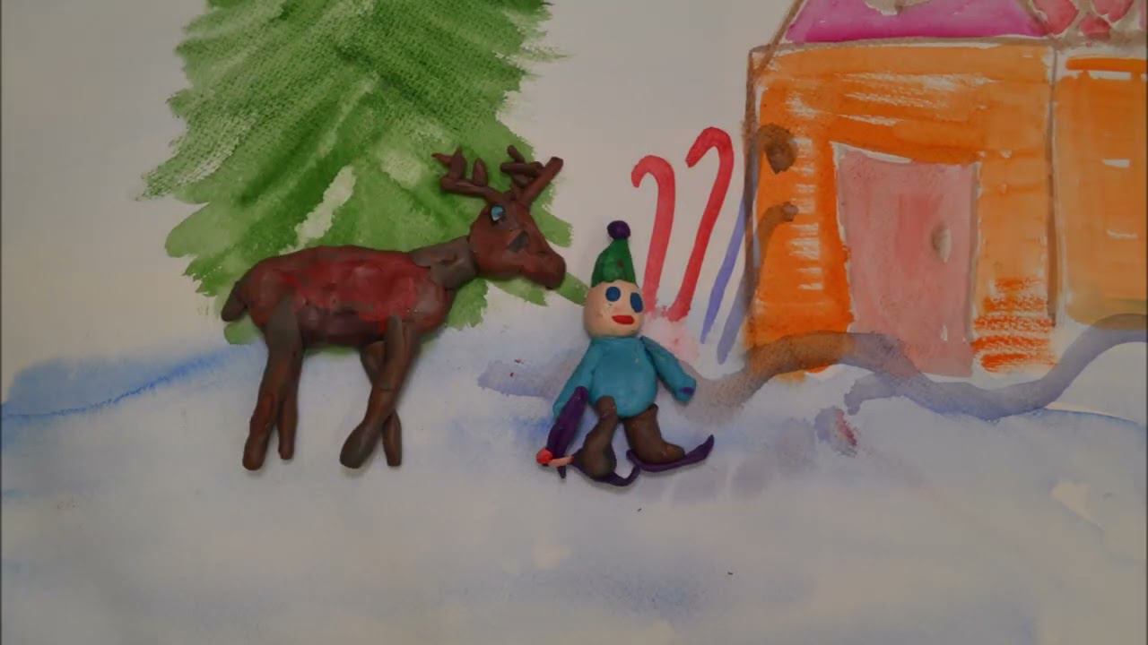 Лыжник и снежный человек