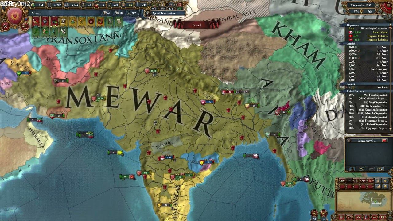 Europe Universalis IV 1.35.6 Mewar. Часть 11. 1555-1566. Вылезаем из долговой ямы.