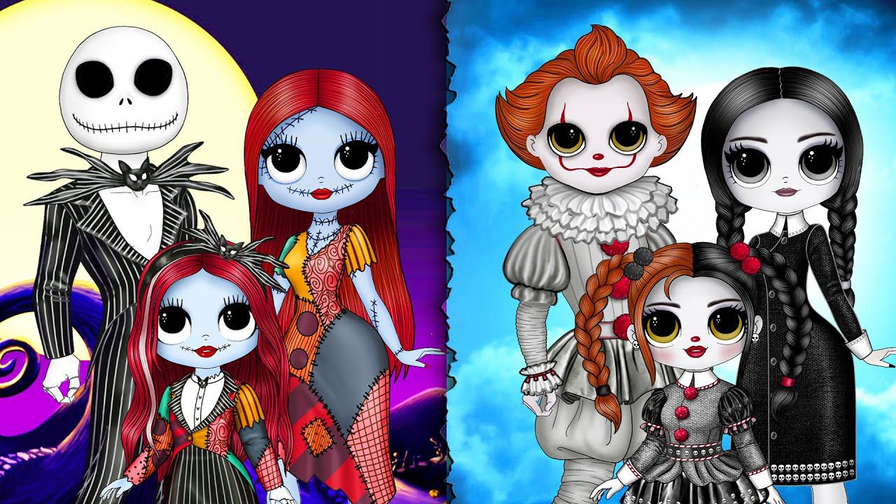 Уэнсдей Аддамс, Коралина, Салли и Джэк, Анабель, Труп Невесты стали родителями | Бумажные Куклы