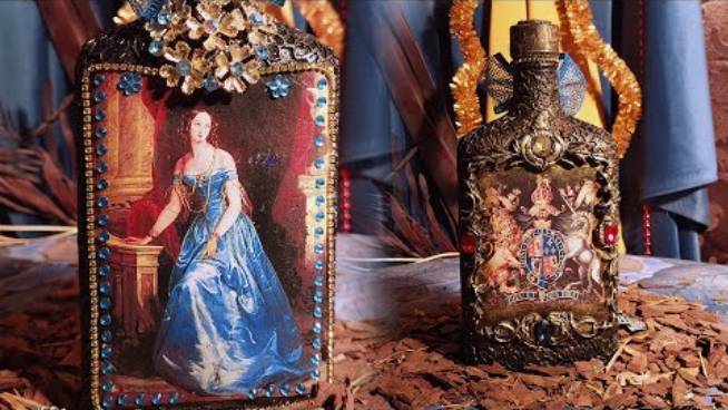 Урок декупажа прозрачной бутылки"У зеркала"