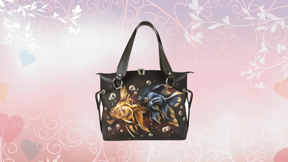 Средняя кожаная сумка "Золотые рыбки" Pelle Volare