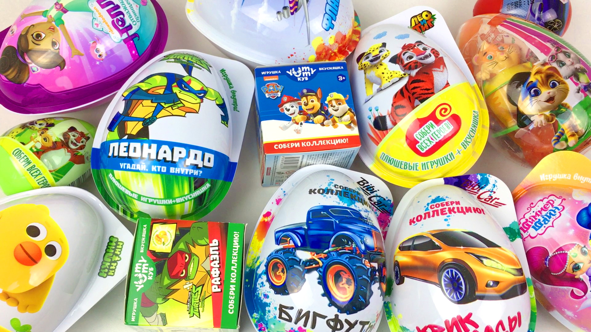 Игрушки из Мультиков Яица с Сюрпризом Распаковка Машинки Черепашки Ниндзя Лео и Тиг