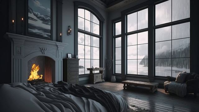 Насладитесь уютной спальней с видом на океан - Идеальным местом для отдыха с успокаивающим камином